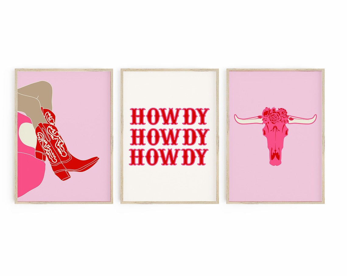 Luvia Preppy Western Poster Set, Pink Red Howdy Poster, Cowgirl Poster ...