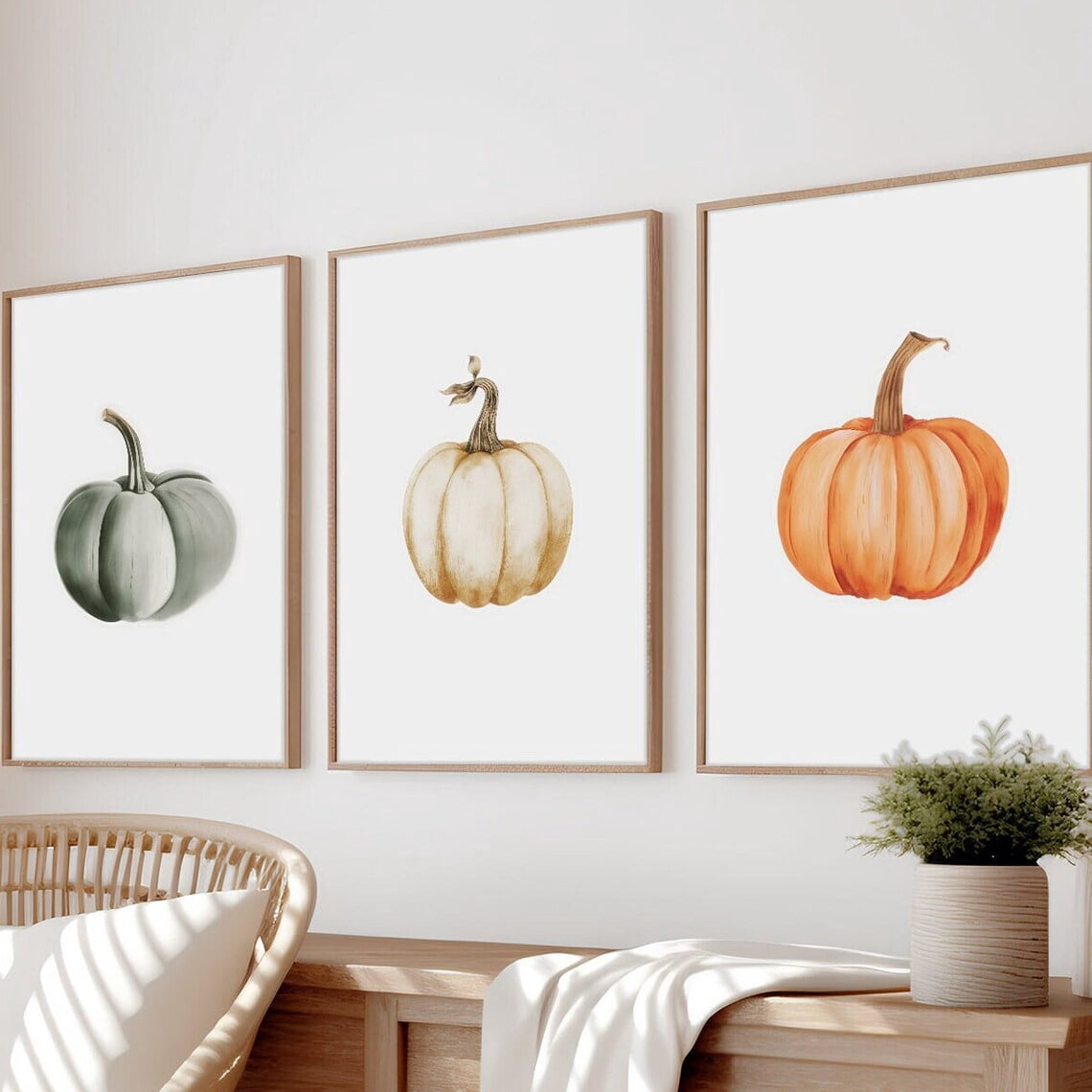 Luvia Pumpkin Set of 3 Wall Art, Fall Pumpkins Print, Modern Fall Decor ...
