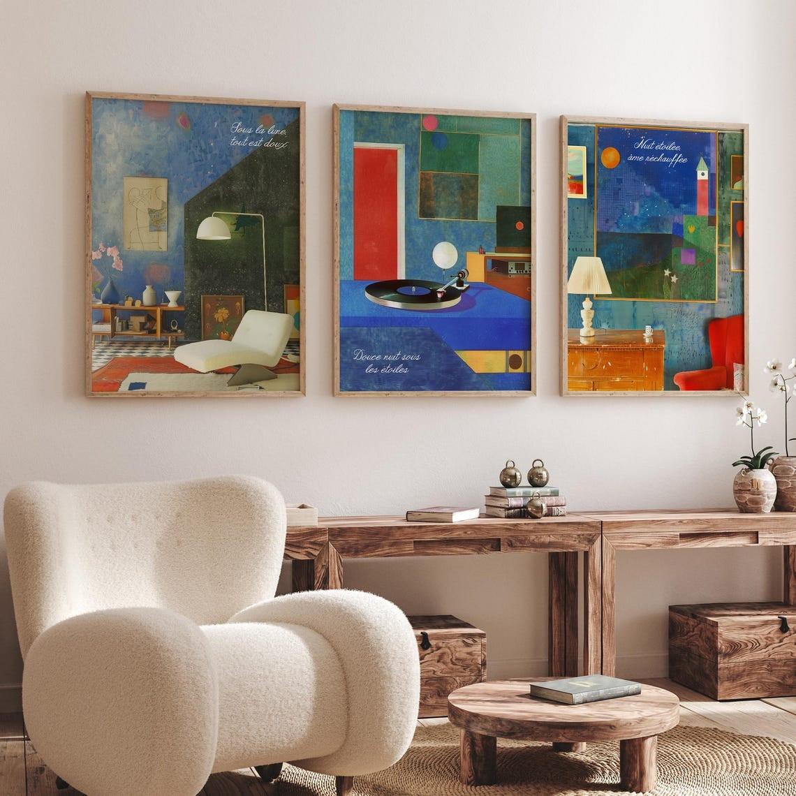 Luvia Retro Interiors And Abstract Design - Set Of 3 Mid- Century ...