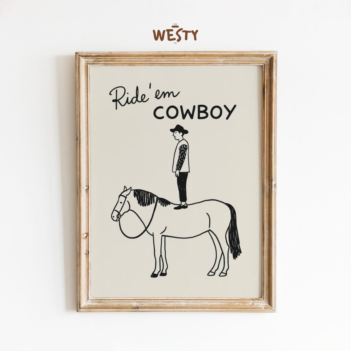 Luvia Ride 'Em Cowboy Poster, Minimal Western Wall Art with Cowboy Line ...