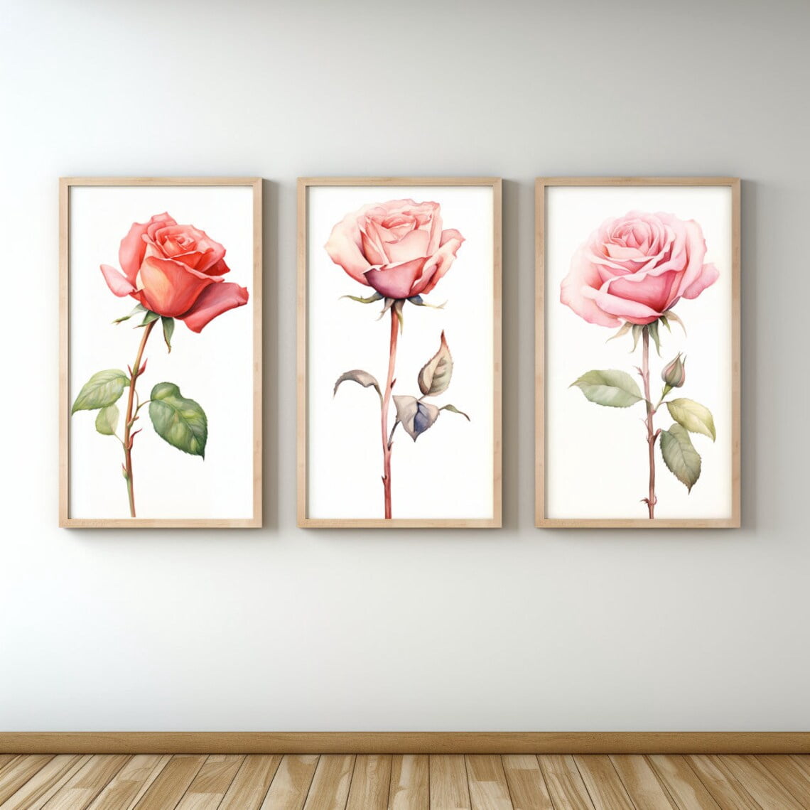 Luvia Rose Art Set, 3 Pastel Rose Posters, Romantic, Soft Blush Pink ...