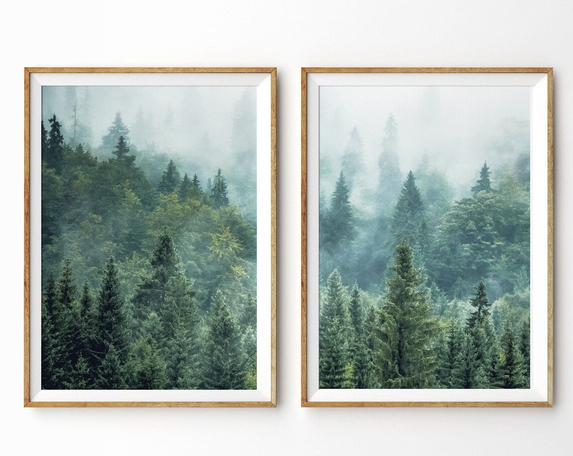 Luvia Set Of 2 Forest Prints Foggy Mountain Scandinavian Decor Nordic ...