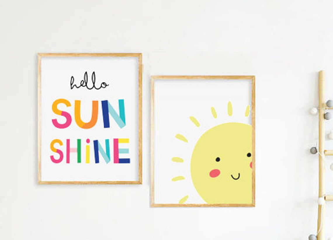 Luvia Set Of 2 Hello Sunshine Print, Pastel Yellow Sun Print, You Are ...
