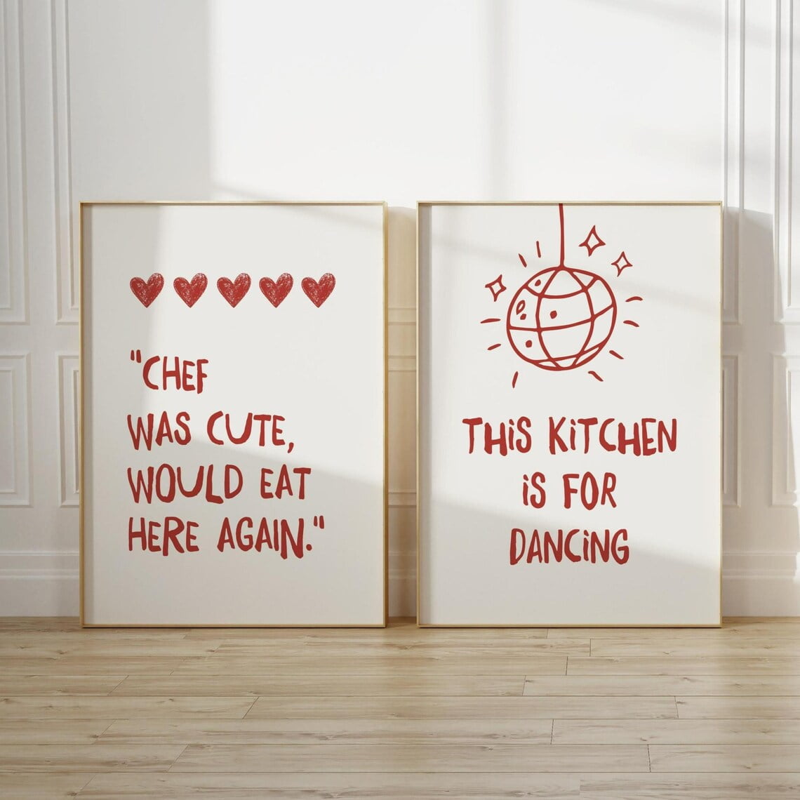 Luvia Set Of 2 Red Posters Kitchen Decor Retro Dining Room Art Prints ...