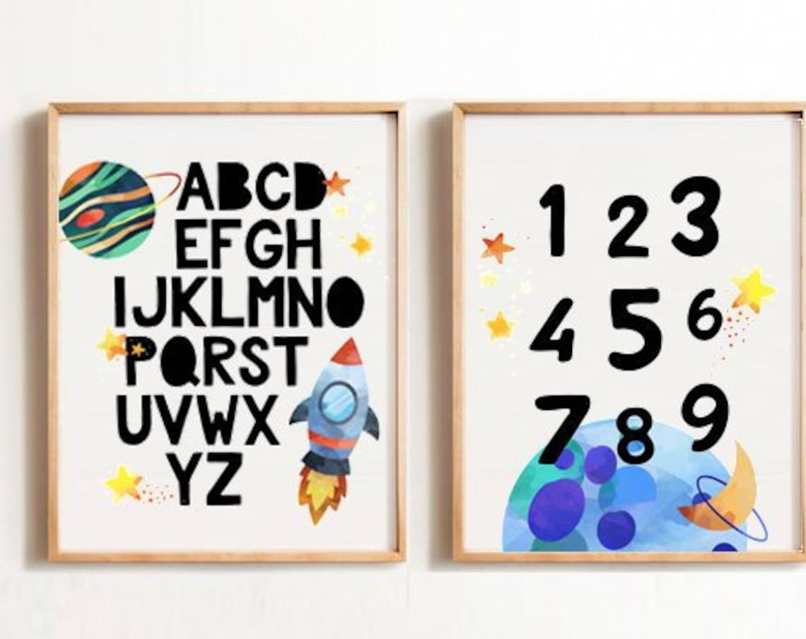 Luvia Set Of 2 Space, Kids Alphabet Print, Numbers Space Nursery ...