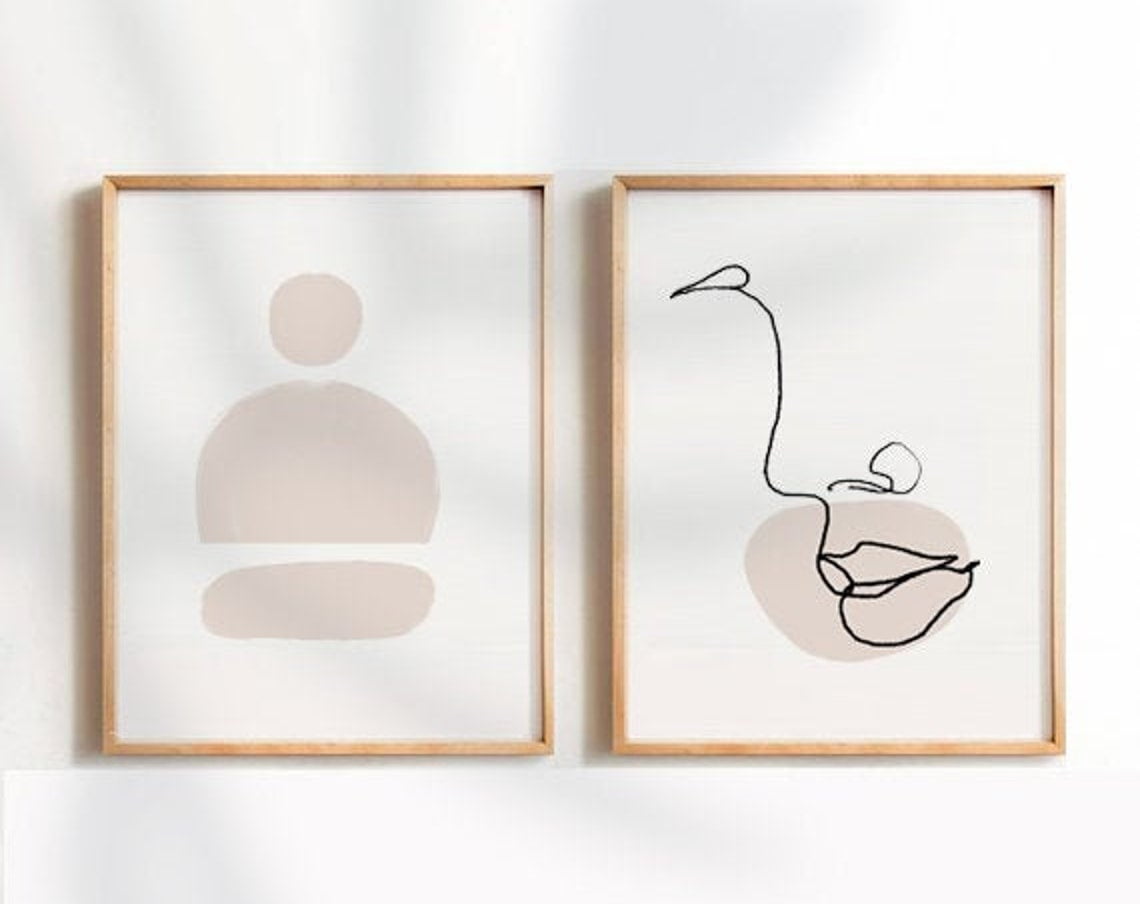 Luvia Set Of 2 Wall Continuous Line Art, Face Drawing, Abstract Print ...