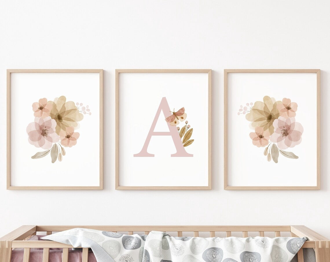 Luvia Set Of 3 Baby Girl Nursery Prints. Floral. Wildflower Print ...