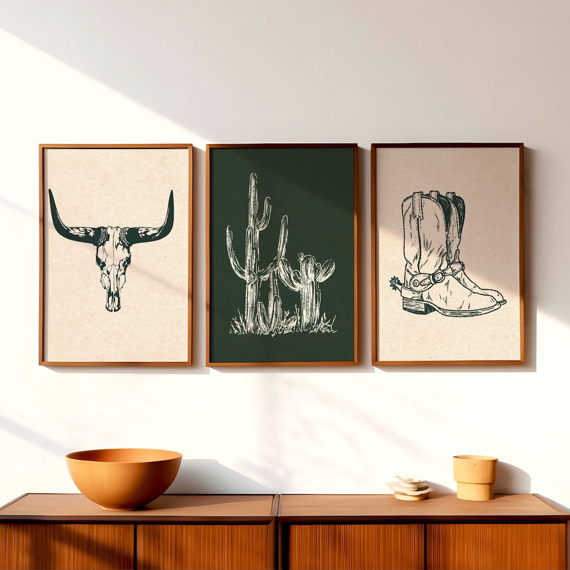 Luvia Set Of 3 Cowboy Western Wall Posters, Green And White Southwest ...