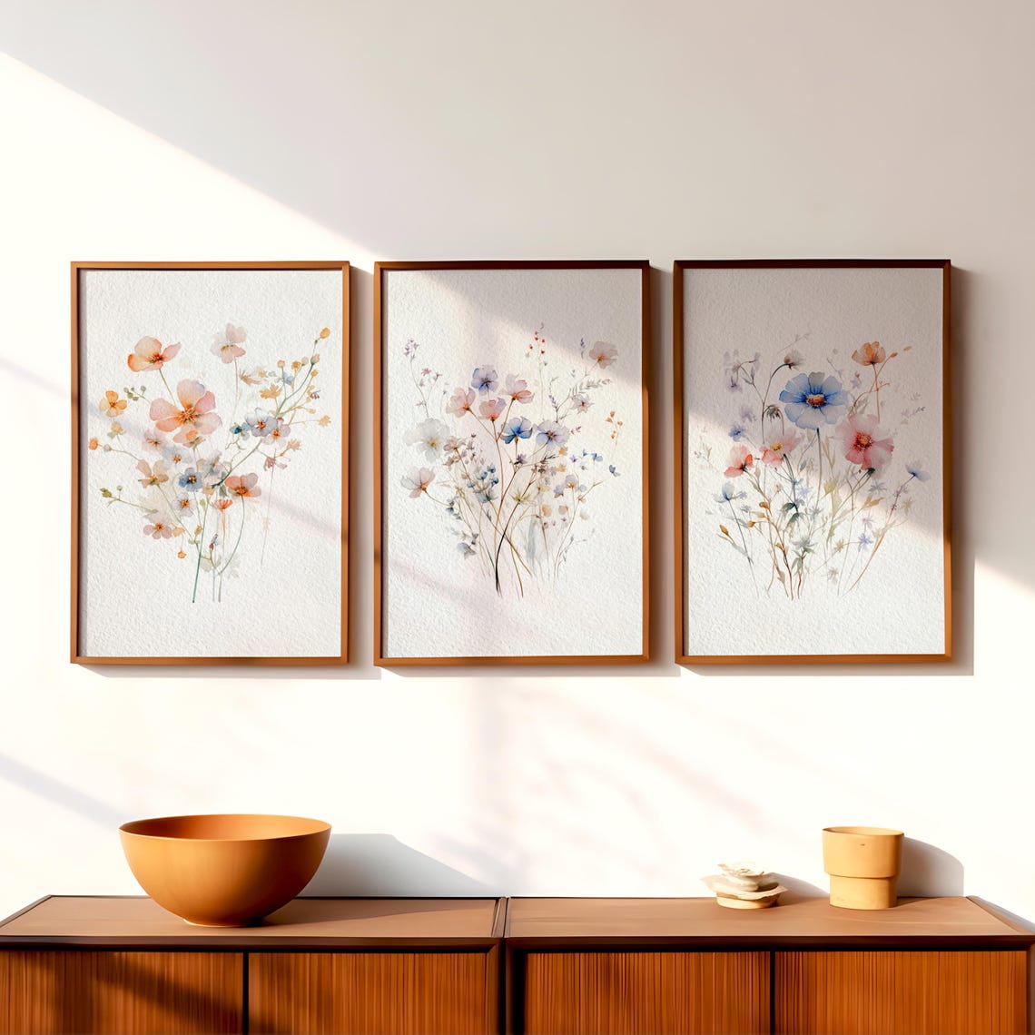 Luvia Set Of 3 Dried Wildflower Bouquets, Triptych Floral Poster ...