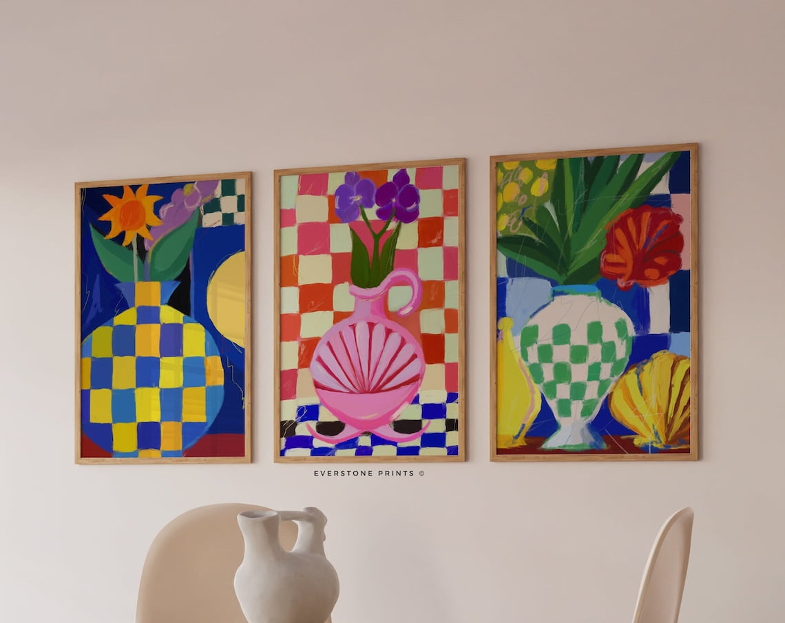 Luvia Set Of 3 French Riviera Vases, Kitchen, Colorful Preppy Art ...