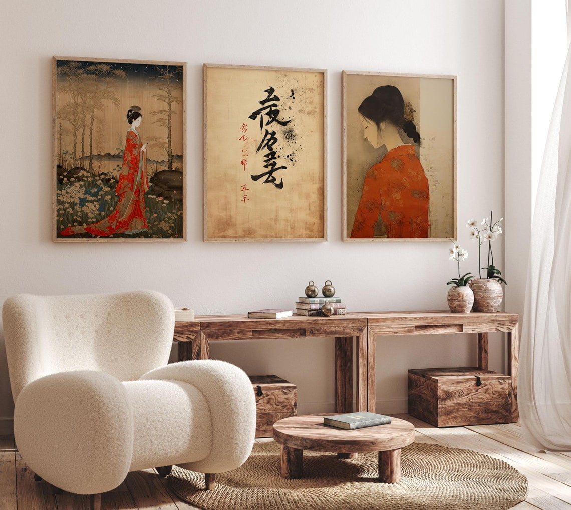 Luvia Set Of 3 Japanese Set, Gallery Wall Set, Kanji, Japanese Poster ...