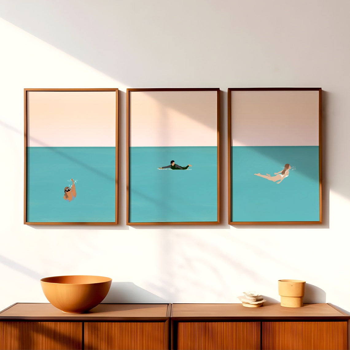 Luvia Set Of 3 Minimalist Swimming Poster, Triptych Swimming Pool ...