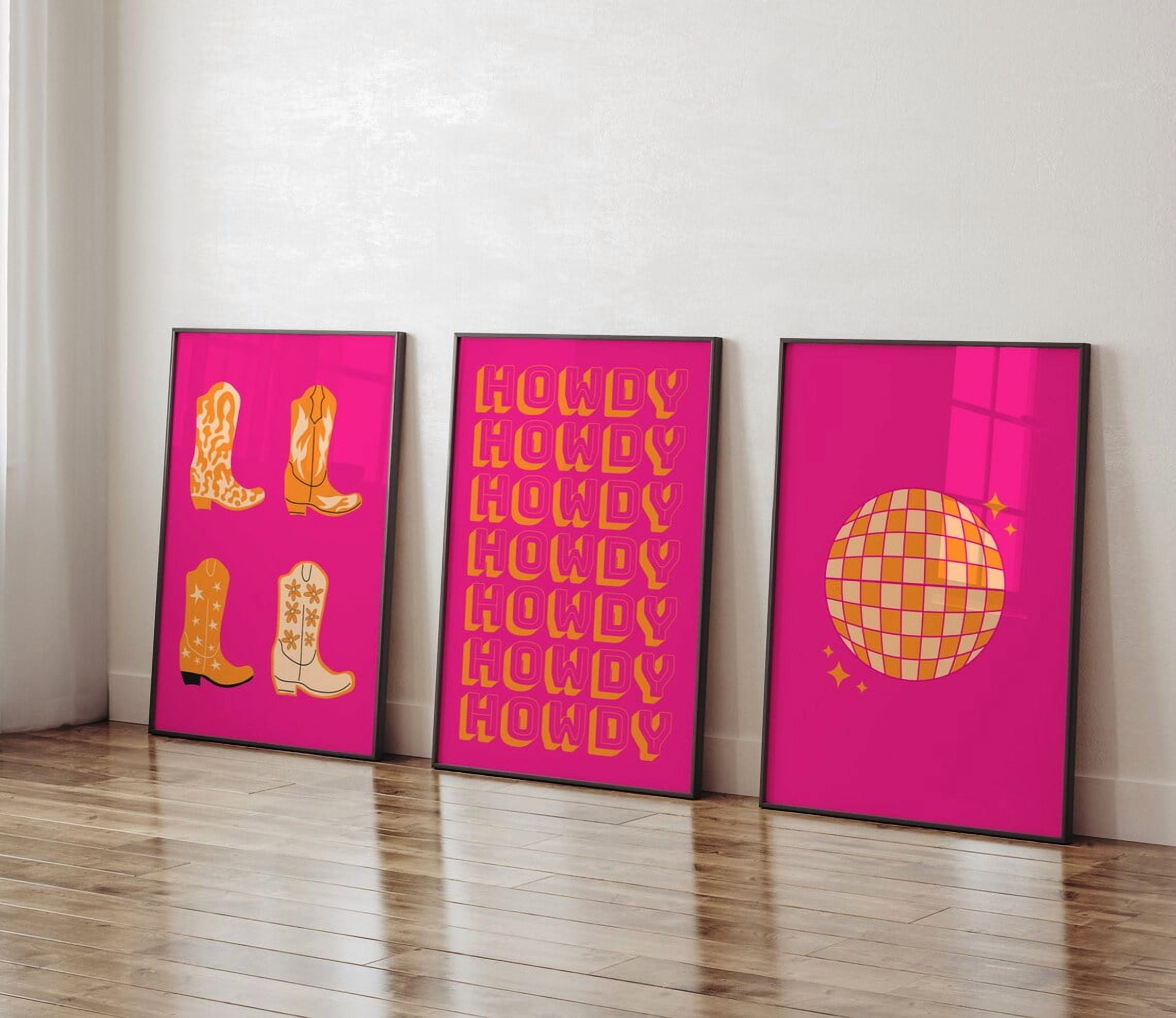 Luvia Set Of 3 Preppy Cowgirl Disco Art Pink Orange Dorm Girly Western ...