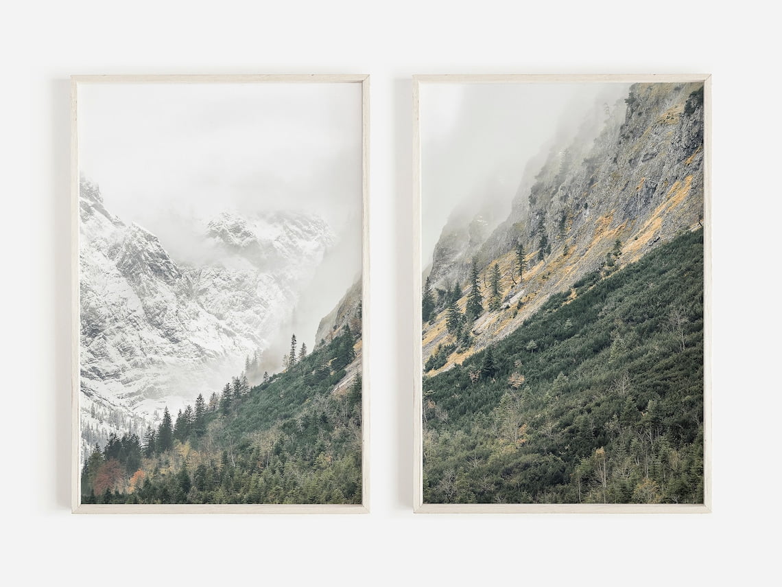 Luvia Set Of 2 Mountain Prints, Woodland Poster, Forest Print,, Modern ...