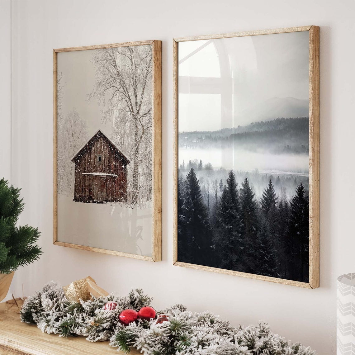 Luvia Set Of 2 Winter Posters, Winter Photographs, Hut In The Snow And ...