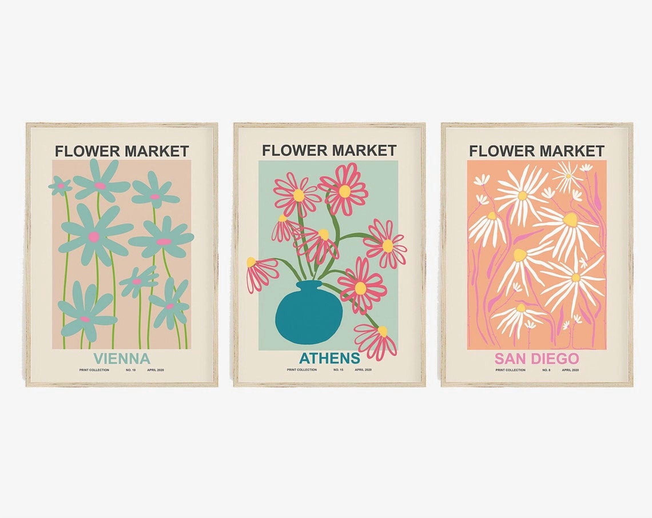 Luvia Set Of 3 Flower Market Poster Set, Flower Market Art Set, Girls ...