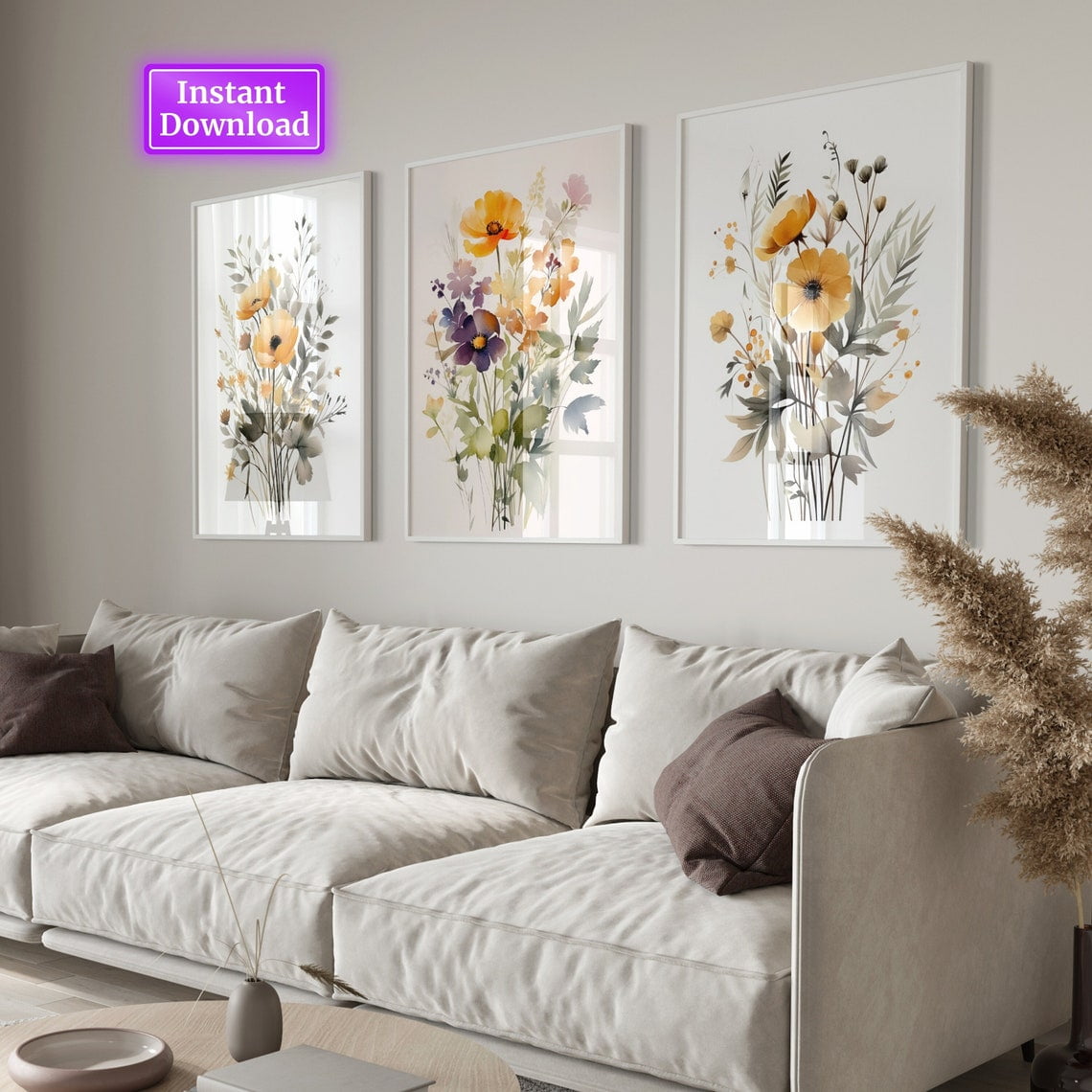 Luvia Set Of 3 Neutral Wildflower Prints Boho Botanical Cool Dorm ...