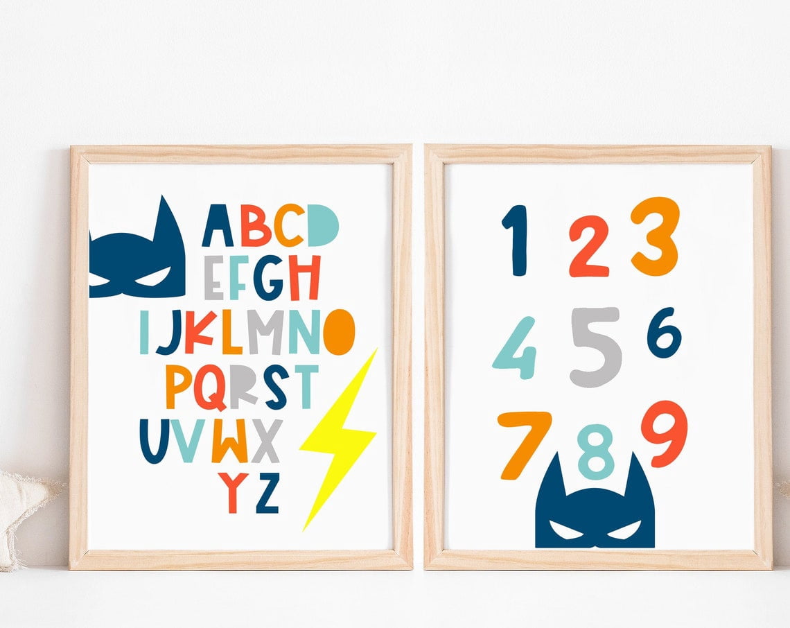 Luvia Superhero Nursery Print, Set Of 2, Superhero Kids Art, Superhero ...