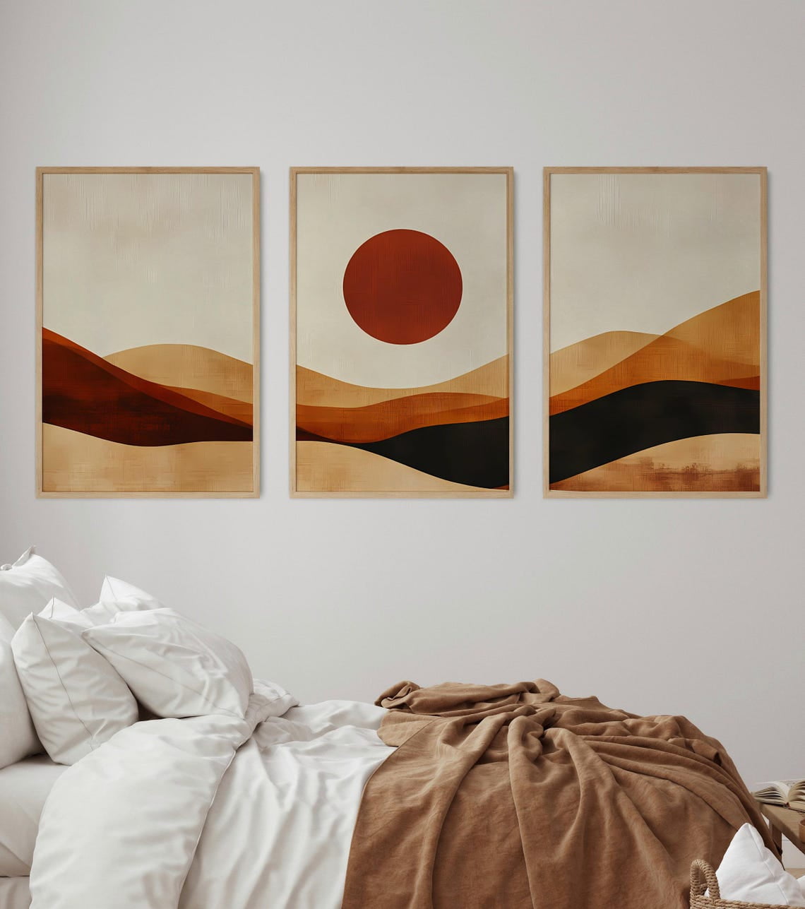 Luvia Terracotta Desert Prints Set Of 3, Abstract Boho Sun Desert ...