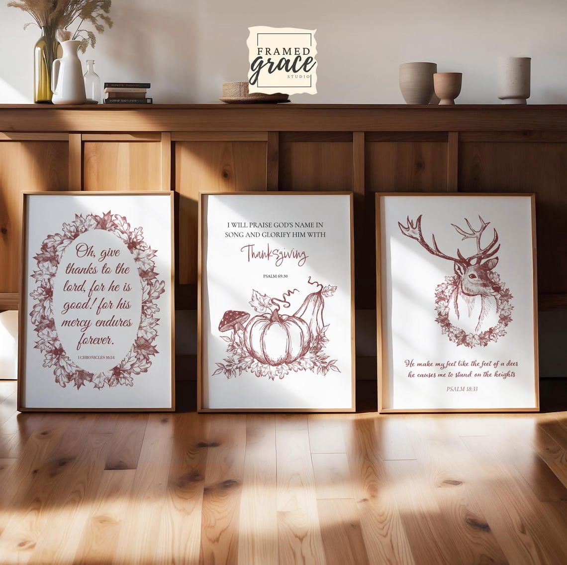 Luvia Thanksgiving Set Of 3, Bible Verse Print, Vintage Fall Prints ...
