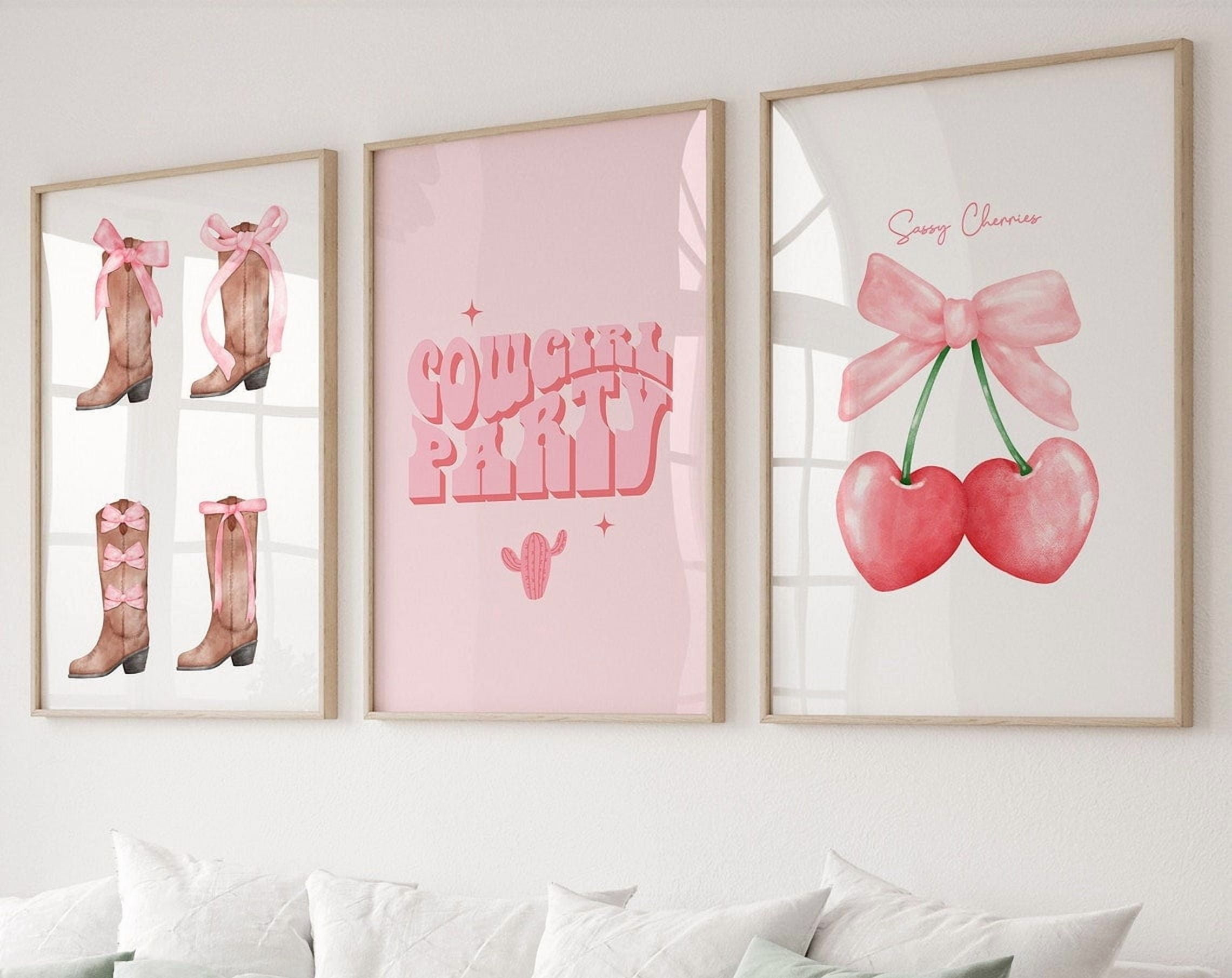 Luvia Trendy Pink Disco Cowgirl Bows Set Of 3, Preppy, Coquette Room ...
