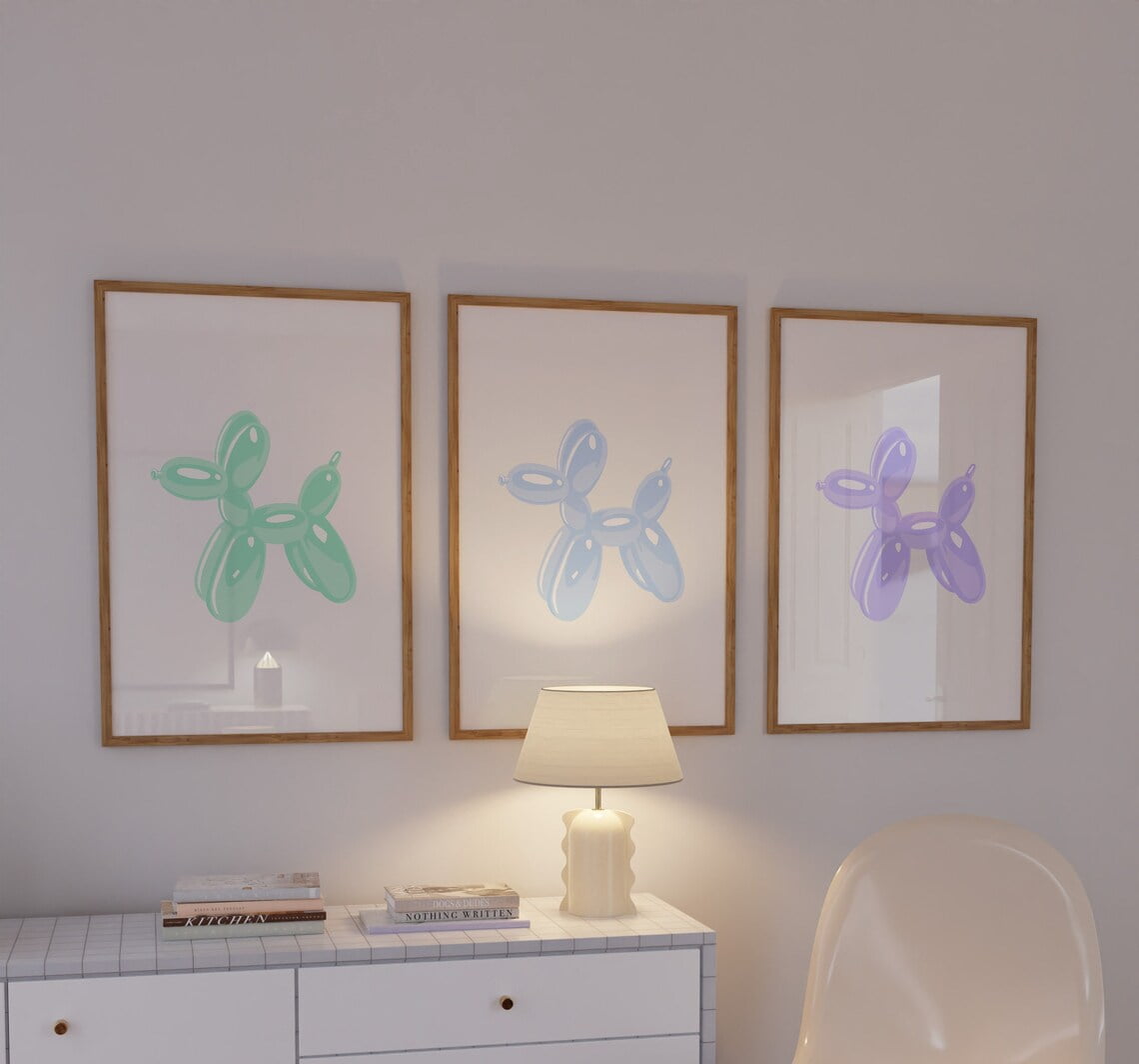 Luvia Trendy Wall Gallery Set Of 3 Balloon Dog Funky Poster Trendy ...