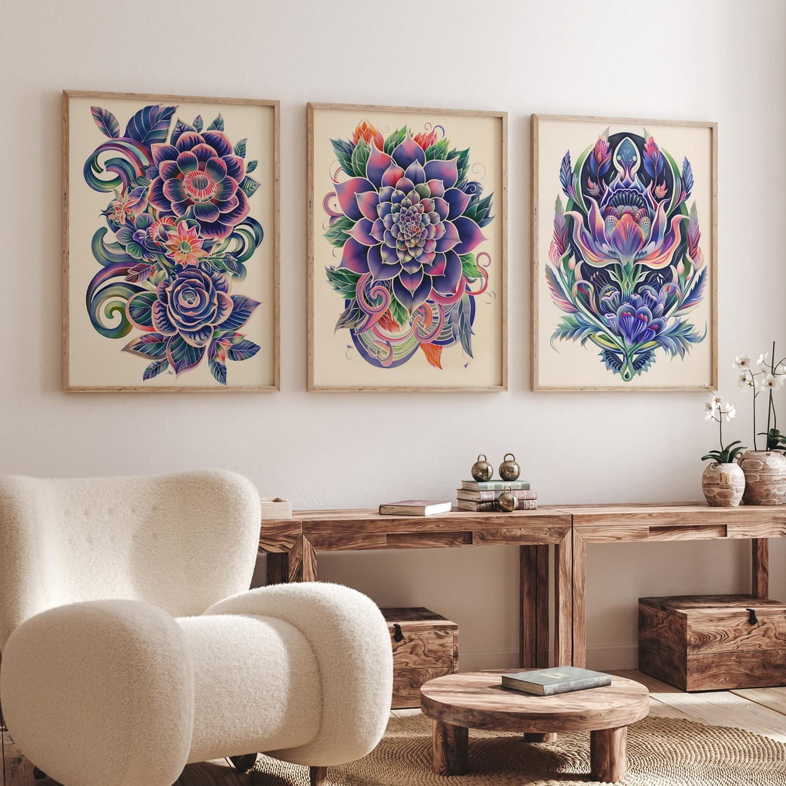 Luvia Vibrant Abstract Floral Prints - Set Of 3 Botanical Flower Art ...