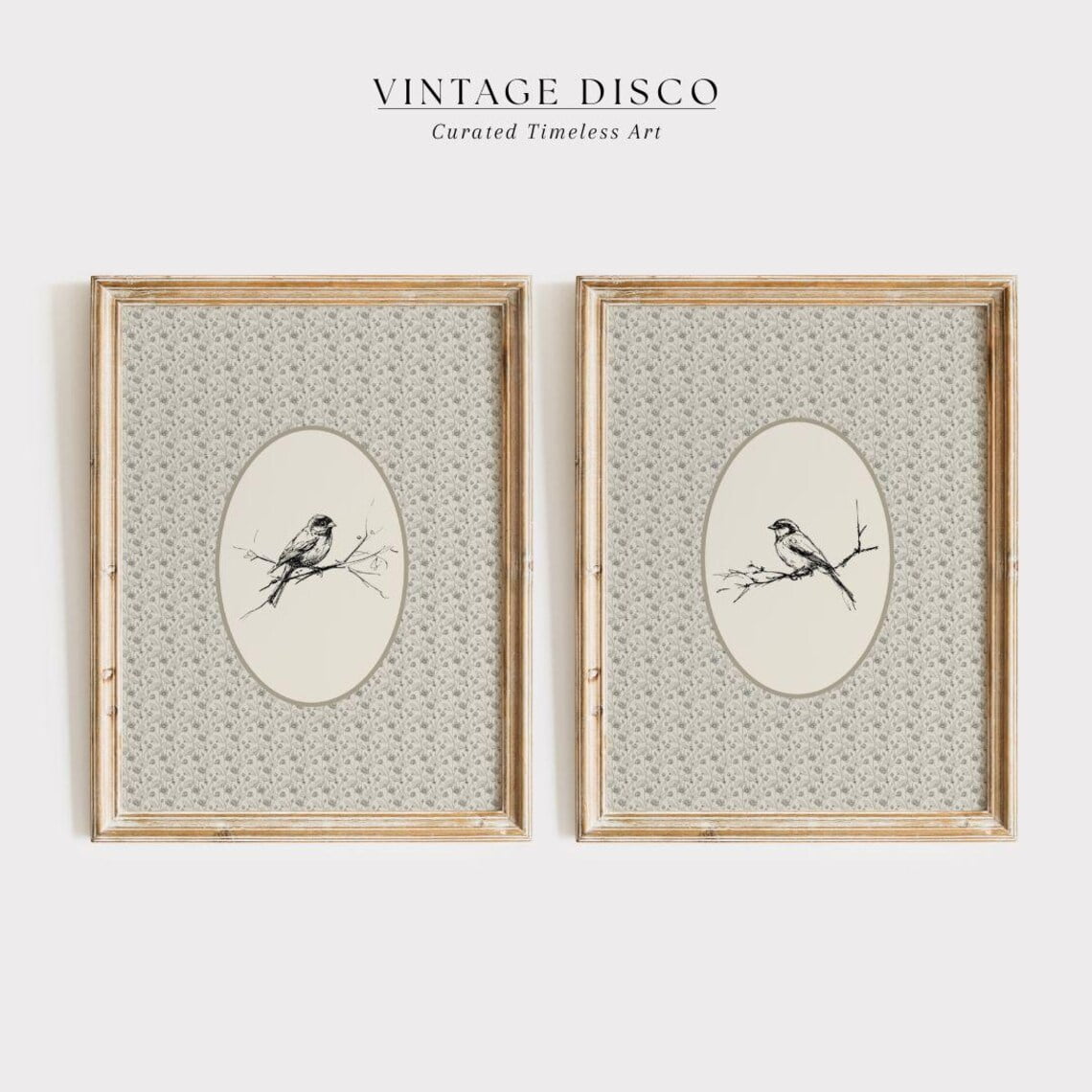 Luvia Vintage Bird Sketch Set Of 2 Neutral French Country Decor ...