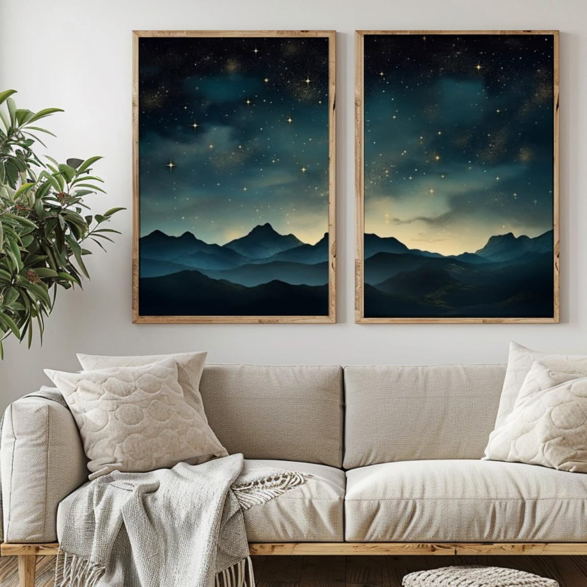 Luvia Vintage Starry Night Sky Poster Set Star Gazing, Dark Mountains ...