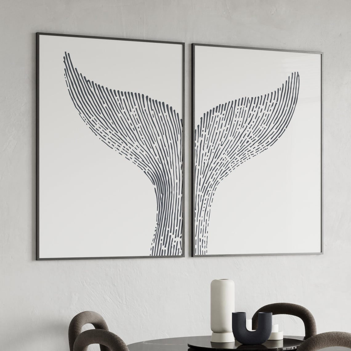 Luvia Whale Tail Line Drawing Minimalist Art Print Set Of 2 Poster Or ...