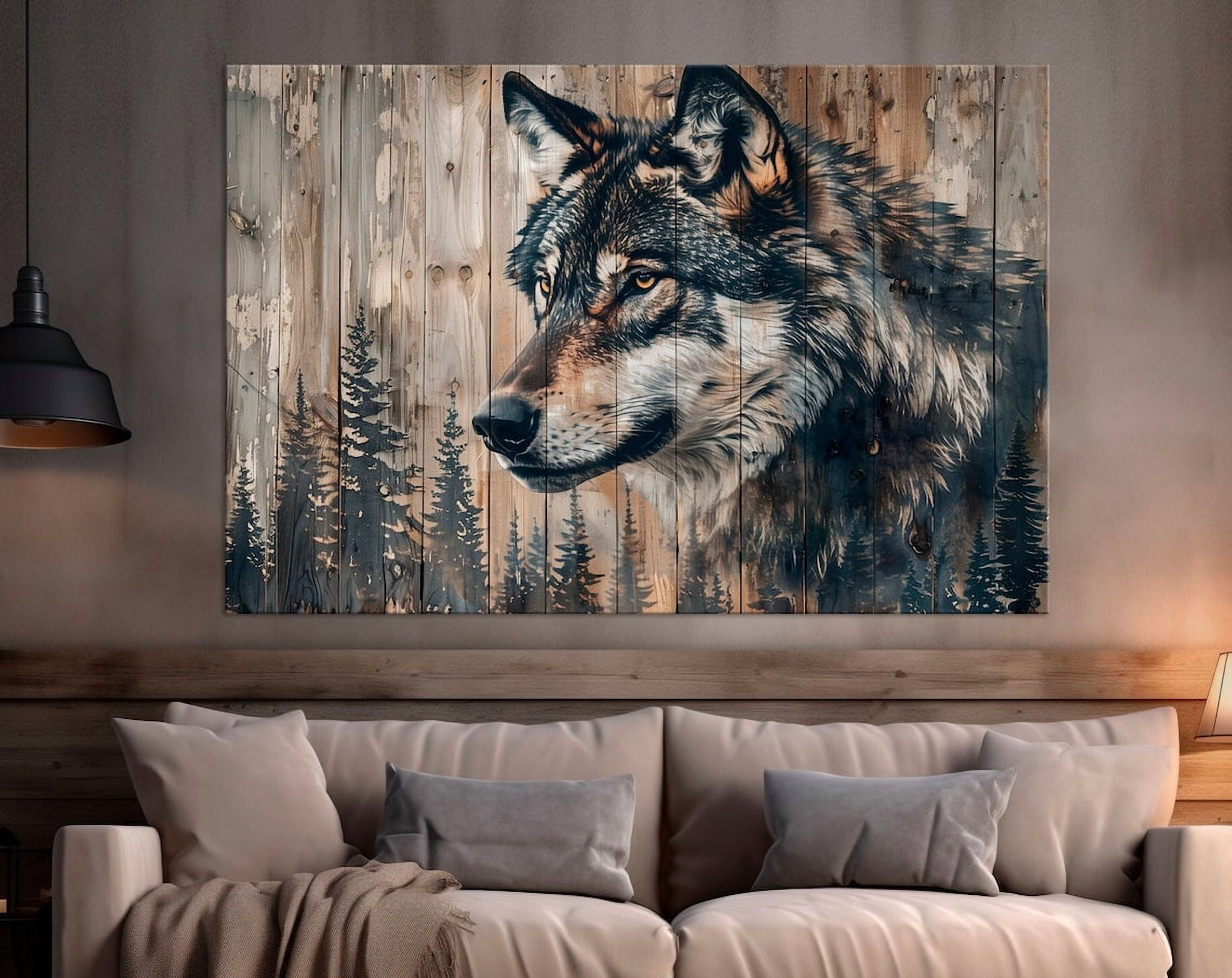 Luvia Wolf In Forest Canvas Print Wolf Print Farmhouse Decor Rustic ...