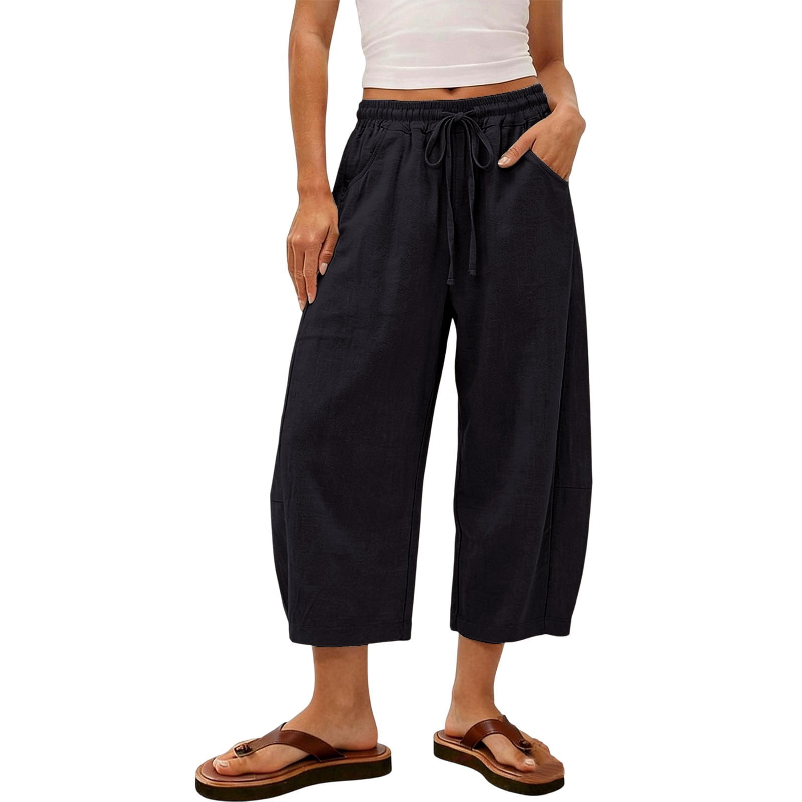 Luvior Casual Blend Capri Pants Loose Fit Banana Style Cropped Trousers ...