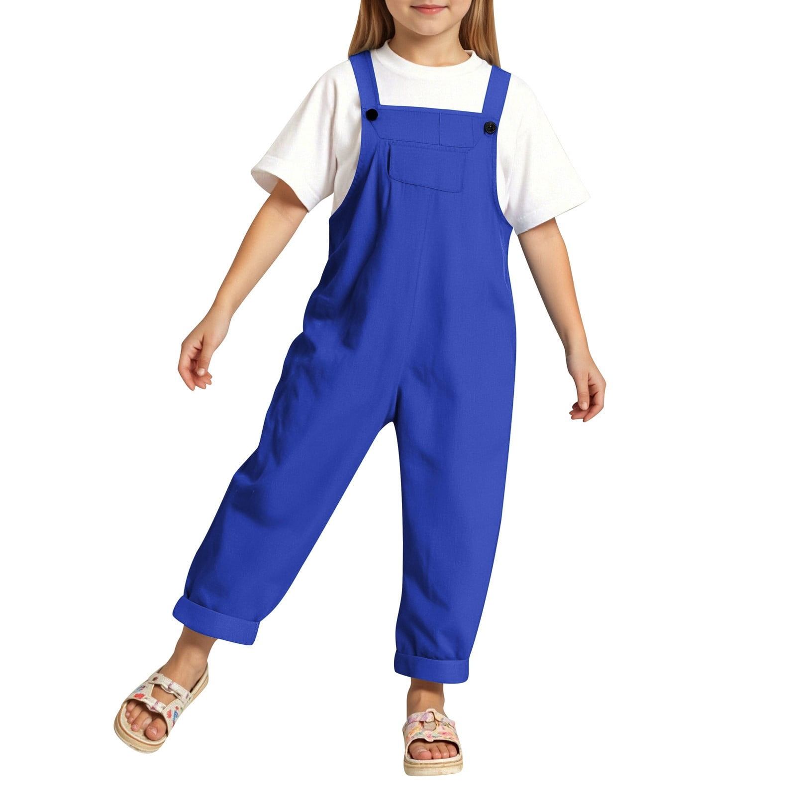 Luvior Girls Bib Overalls, Button Strap Wide Leg, Back to School, Blue ...