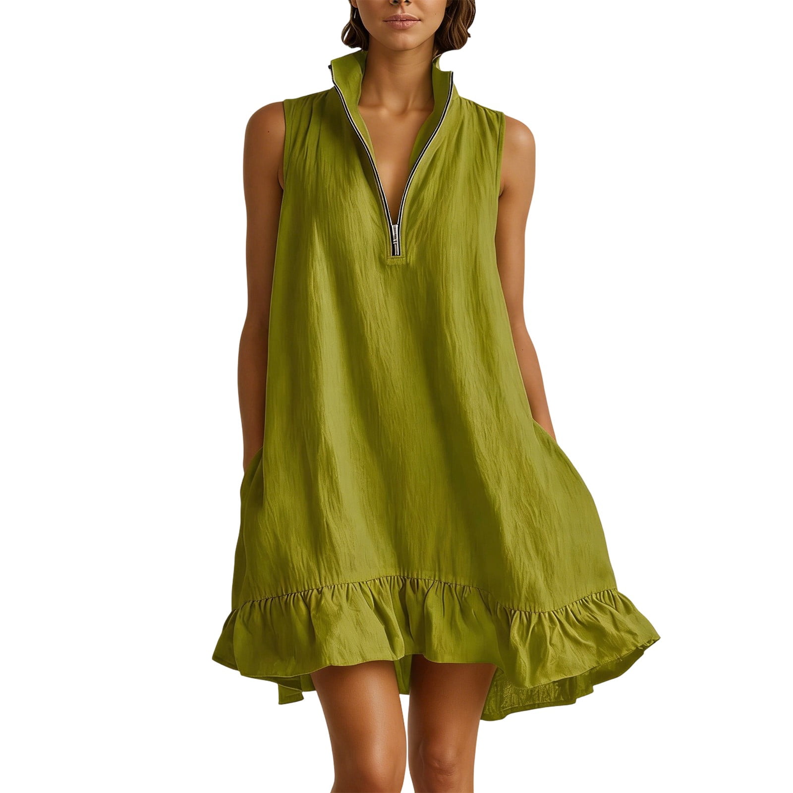 Luvior Sleeveless V Neck Midi Dress with Pockets Flowy Summer Casual ...