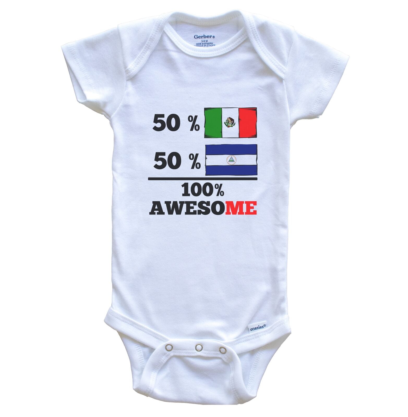 Luvly 50% Mexican 50% Nicaraguan 100% Awesome Mexico Nicaragua Flags Baby Bodysuit, New Born ...