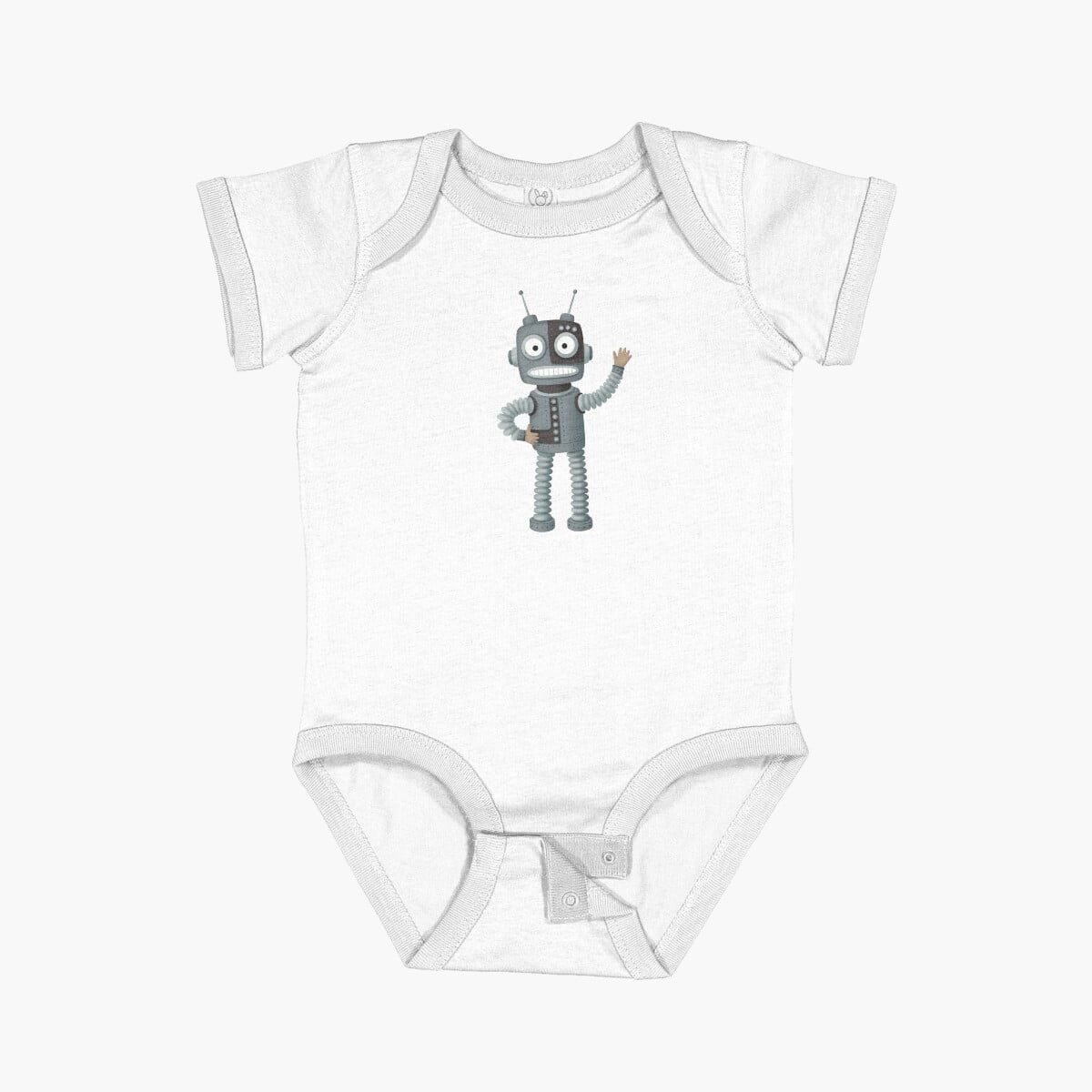 Luvly A Cute Cartoon Robot Of Gray Color Stands And Waves Hello Short ...