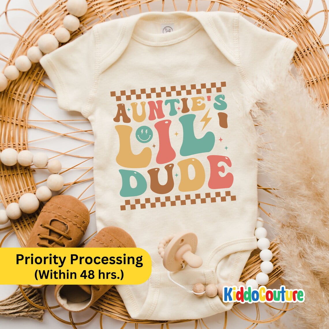 Luvly Auntie'S Little Dude Baby, Retro Aunt Lil Dude Bodysuit, Little Nephew, Favorite Nephew ...