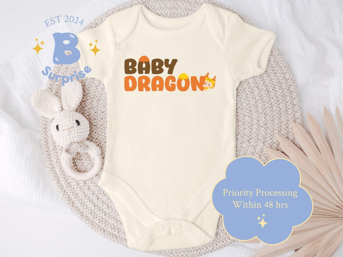 Luvly Baby Dragon | Cute Dragon Bodysuit | Natural Color Baby Outfit ...
