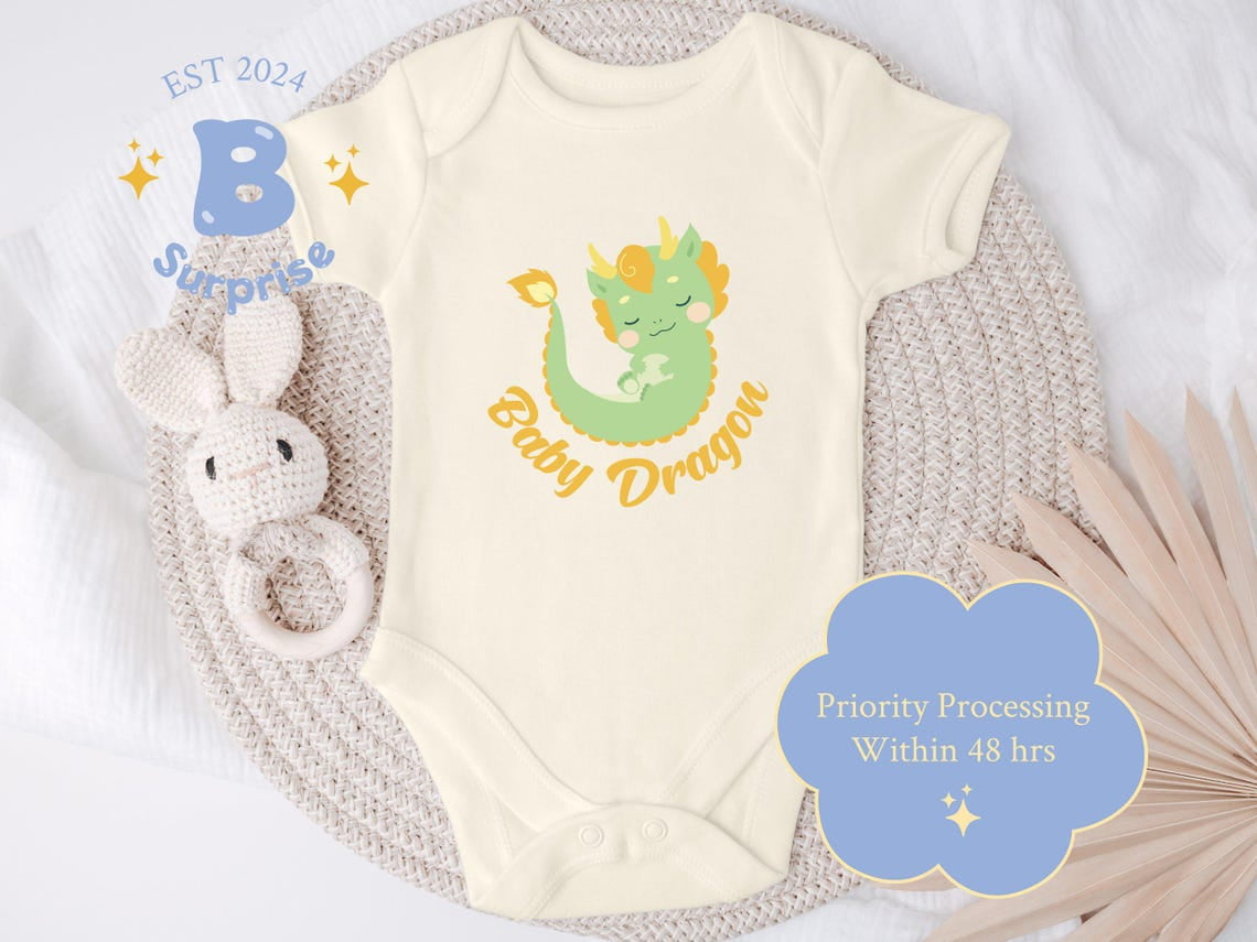 Luvly Baby Dragon | Cute Green Dragon Baby Bodysuit | Natural Color ...