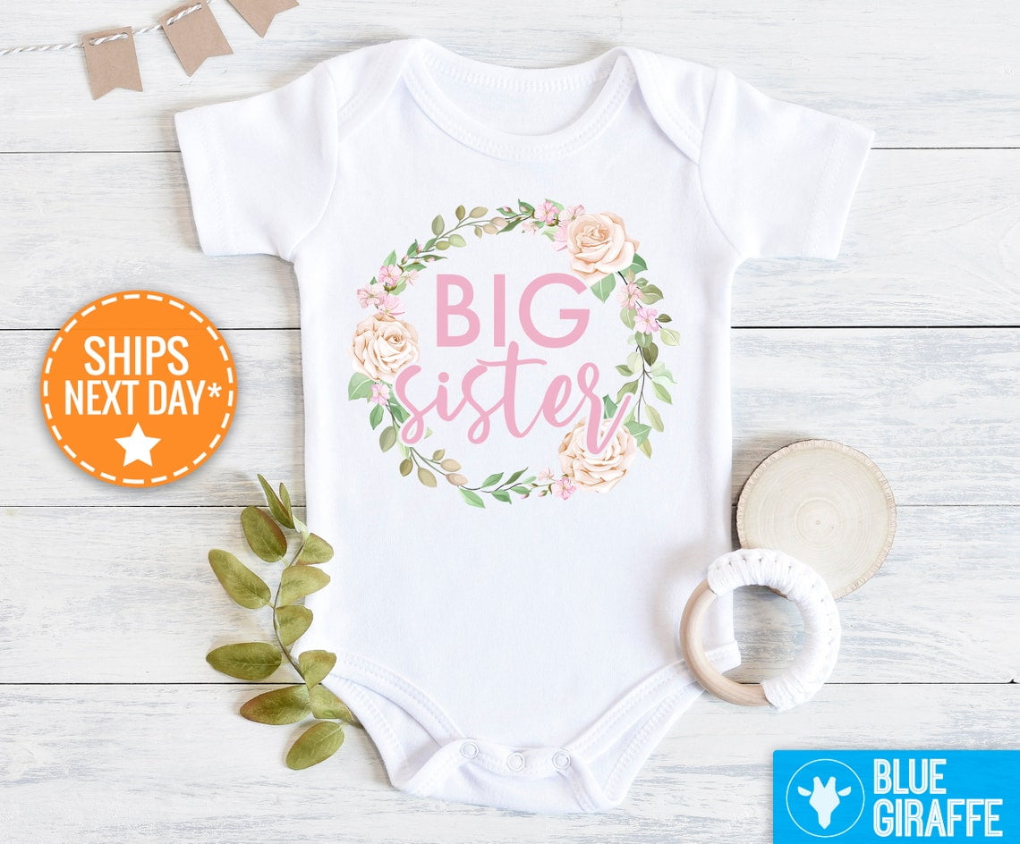 Luvly Big Sister Floral Wreath, Big Sister Raglan®, Sister Baby Clothes ...