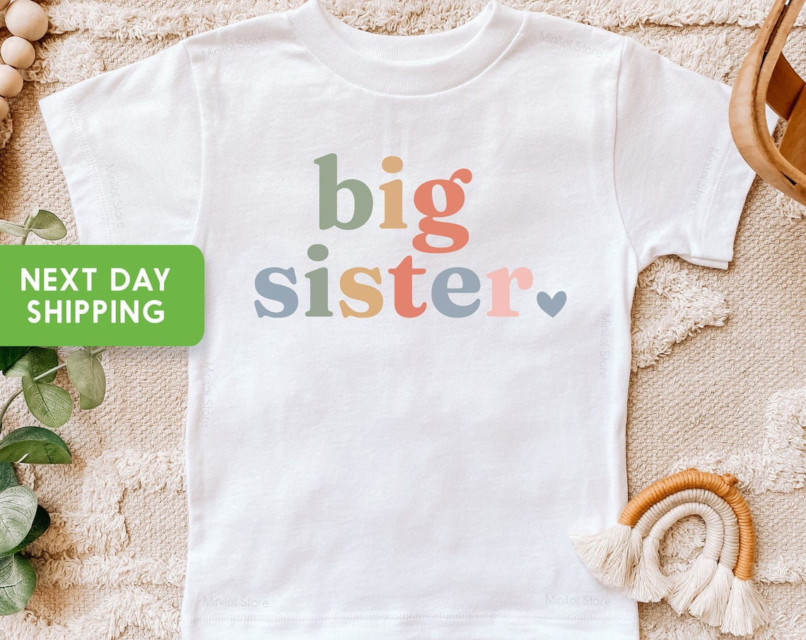Luvly Big Sister T Shirt, Big Sister Announcement, Pregnancy Announcement, Retro Big Sister ...