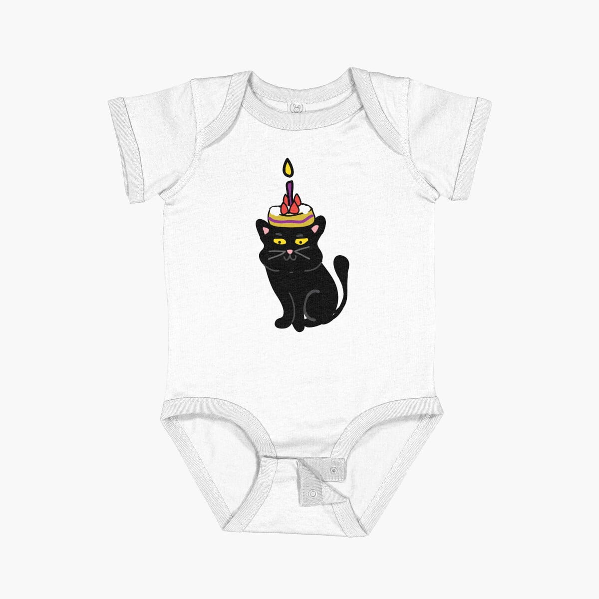 Luvly Birthday Cake Grumpy Black Cat Short Sleeve Baby One-Piece, New ...