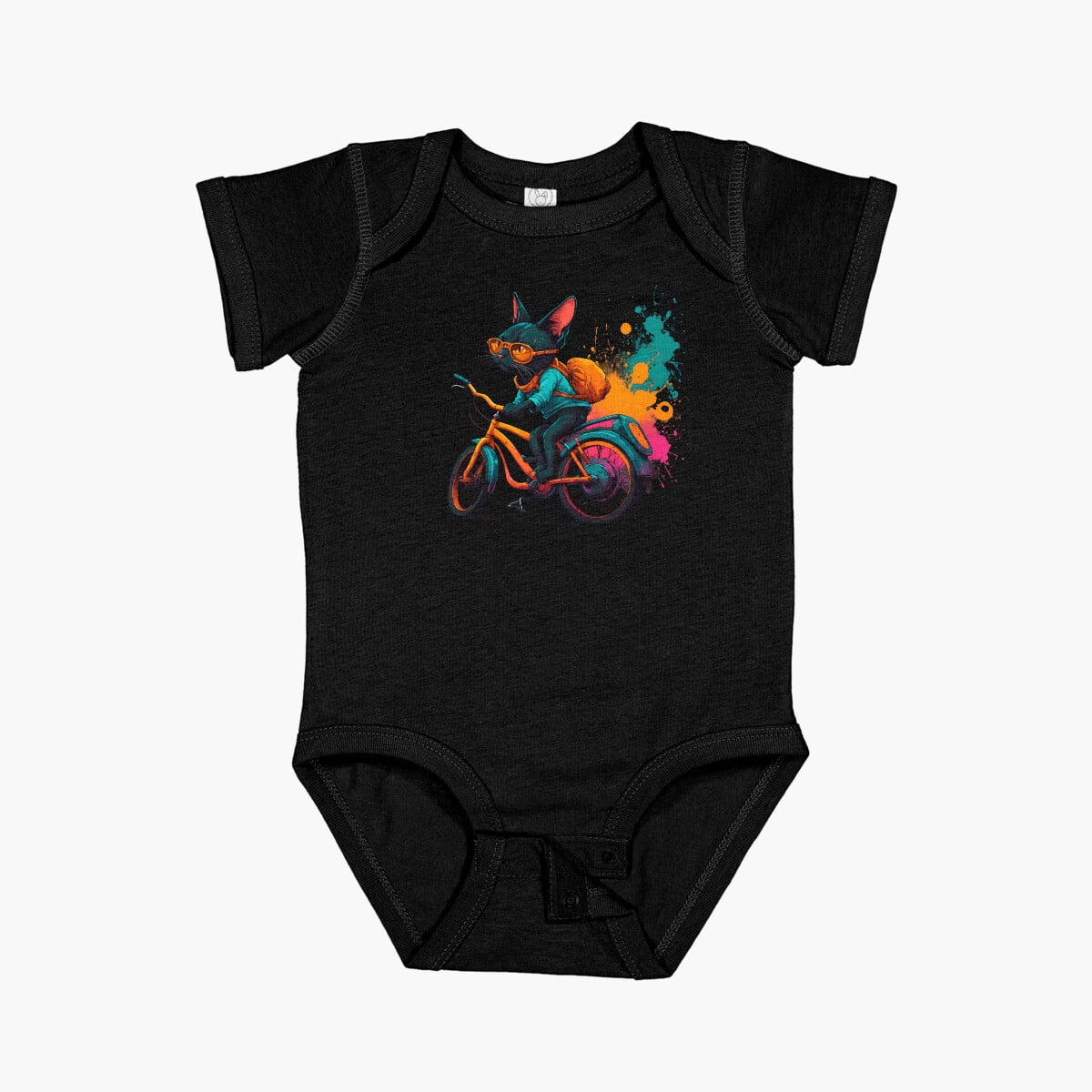 Luvly Black Bombay Cat On A Bike Short Sleeve Baby One-Piece, New Born ...