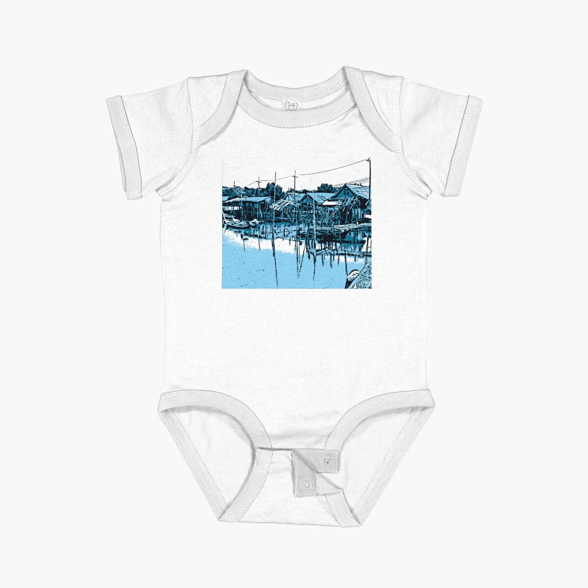Luvly Blue Shaded Shanty Town Short Sleeve Baby One-Piece, New Born ...
