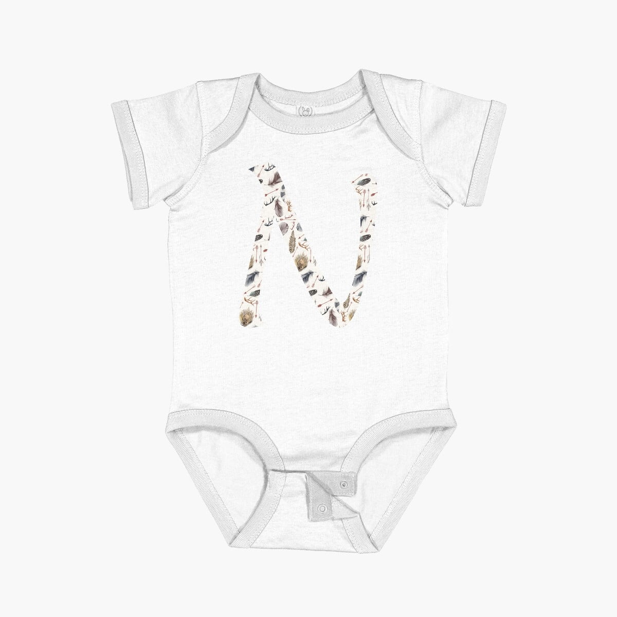 Luvly Bohemian Letter N With Feathers And Antlers Short Sleeve Baby One ...