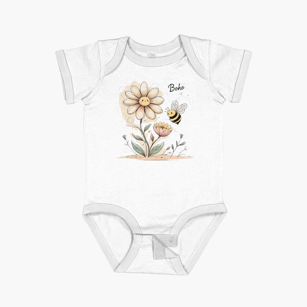 Luvly Boho Bee & Bloom Short Sleeve Baby One-Piece, New Born, Baby ...