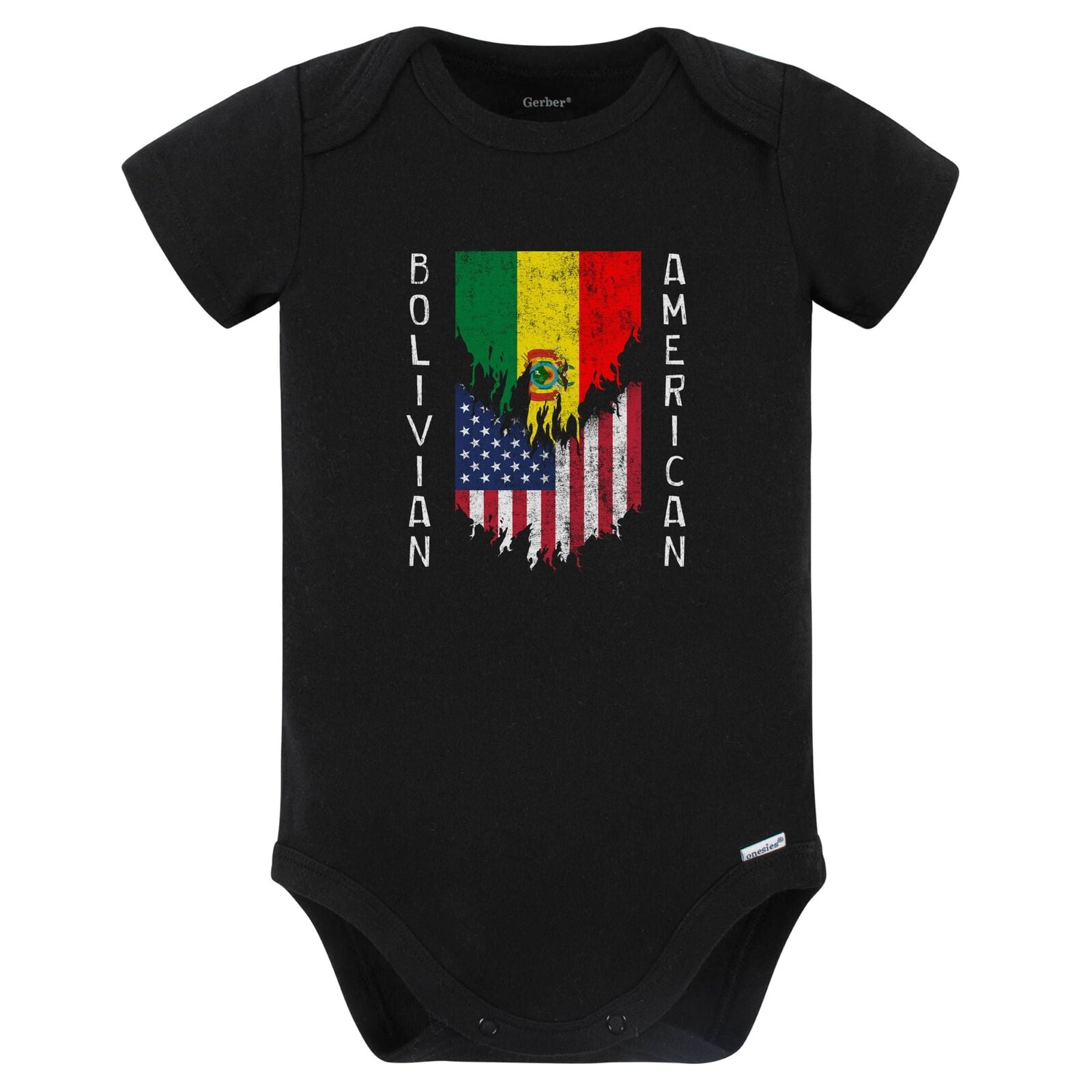 Luvly Bolivian American Flags Ripped Torn Bolivia Baby Bodysuit (Black ...