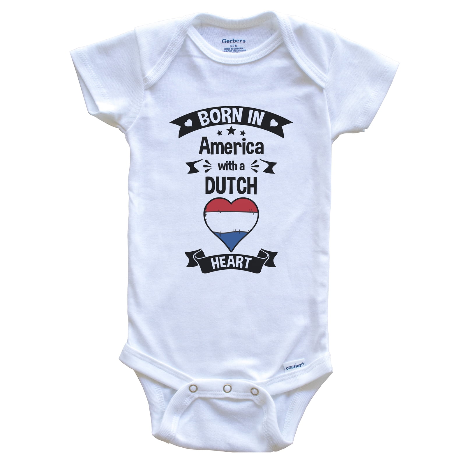 Luvly Born In America With A Dutch Heart Netherlands Flag Baby Bodysuit ...