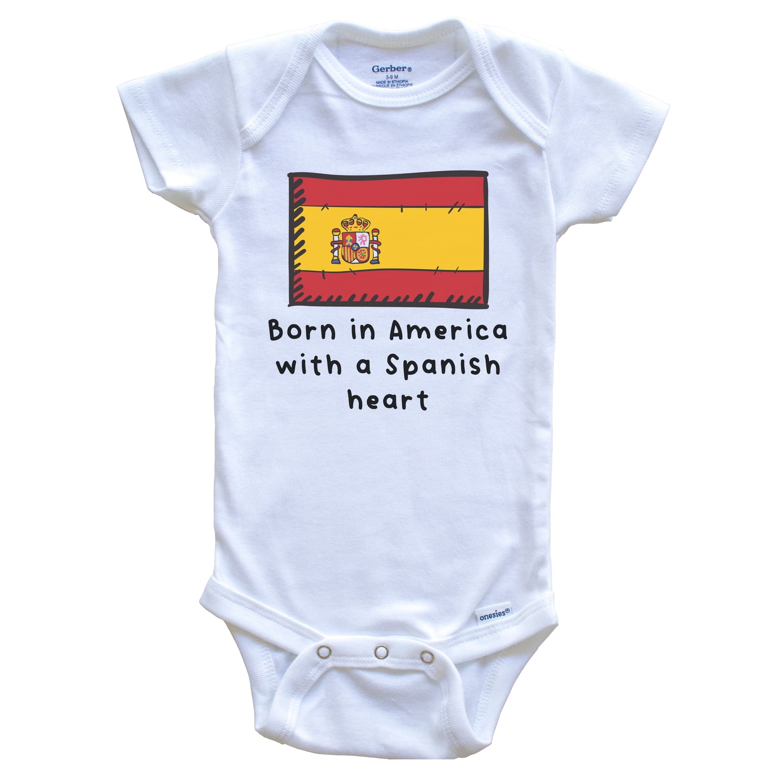 Luvly Born In America With A Spanish Heart Cute Spain Flag One Piece ...