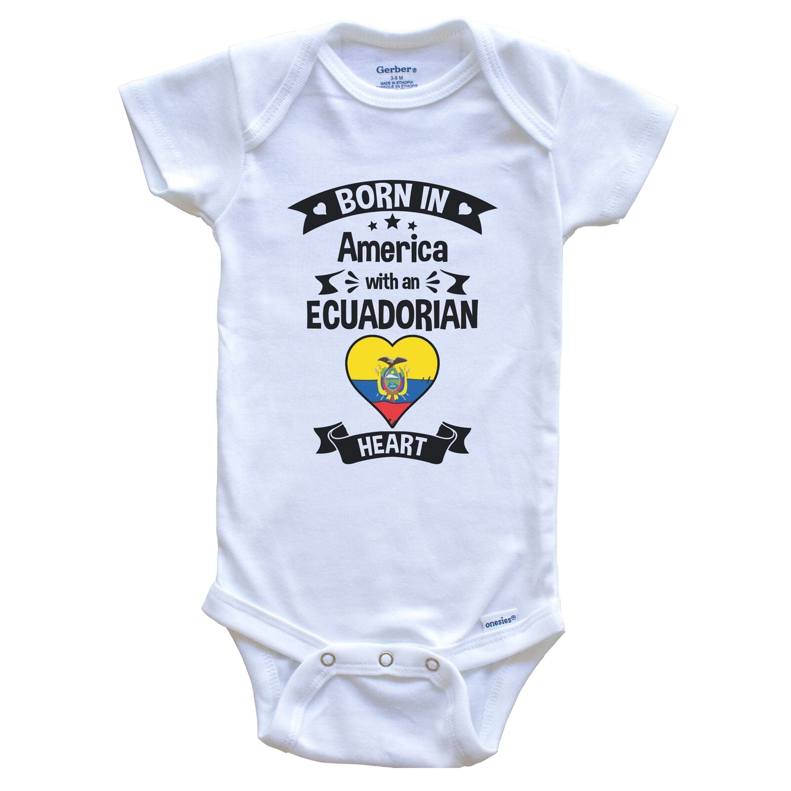Luvly Born In America With An Ecuadorian Heart Ecuador Flag Baby Bodysuit, New Born, Baby Shower ...